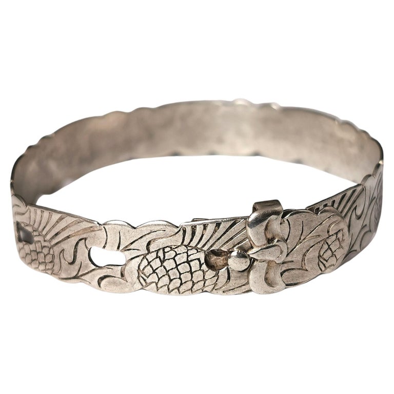 Antique Scottish Silver Thistle Bangle, Buckle Design at 1stDibs
