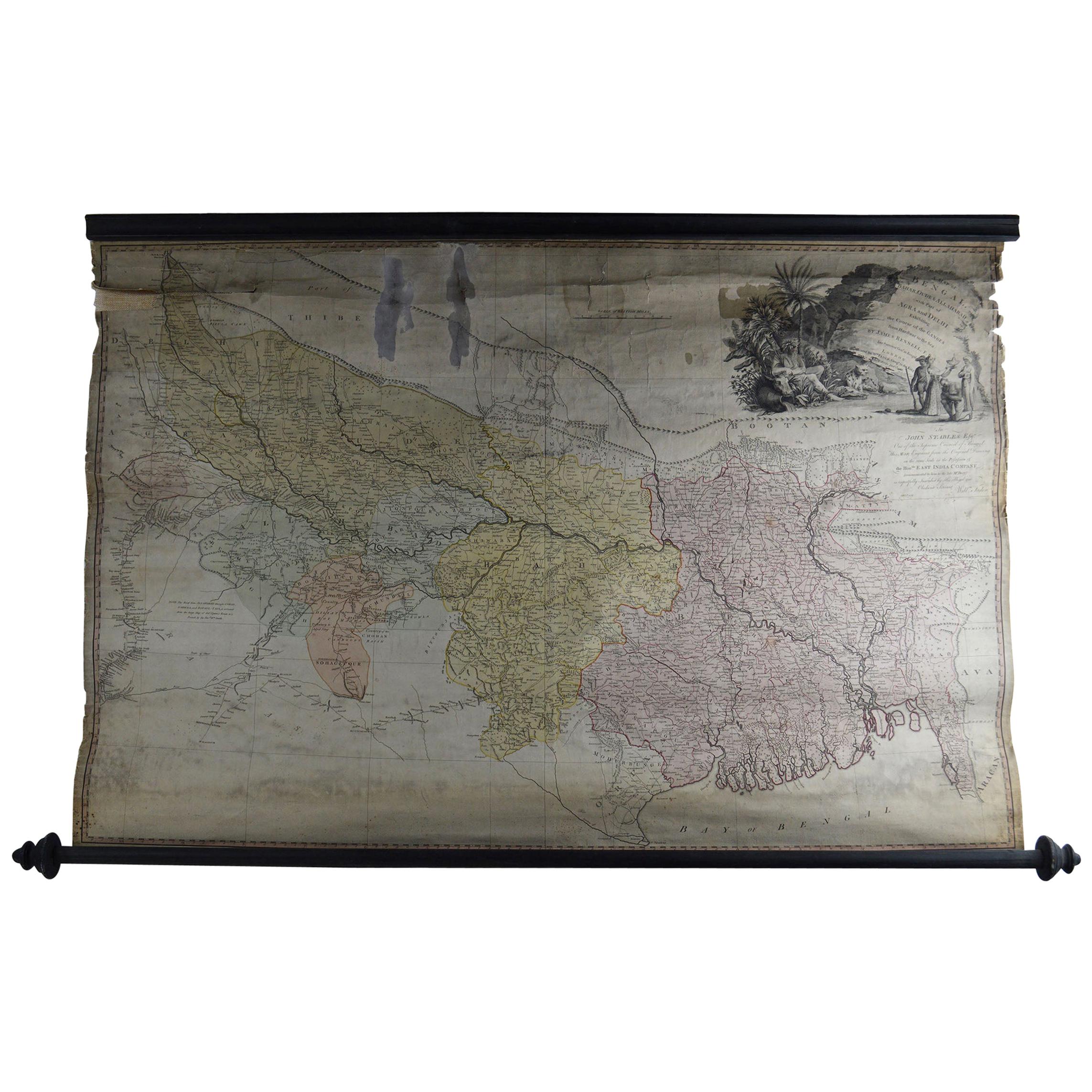 Antique Scroll Map of India by James Rennell, Dated 1786 For Sale at ...