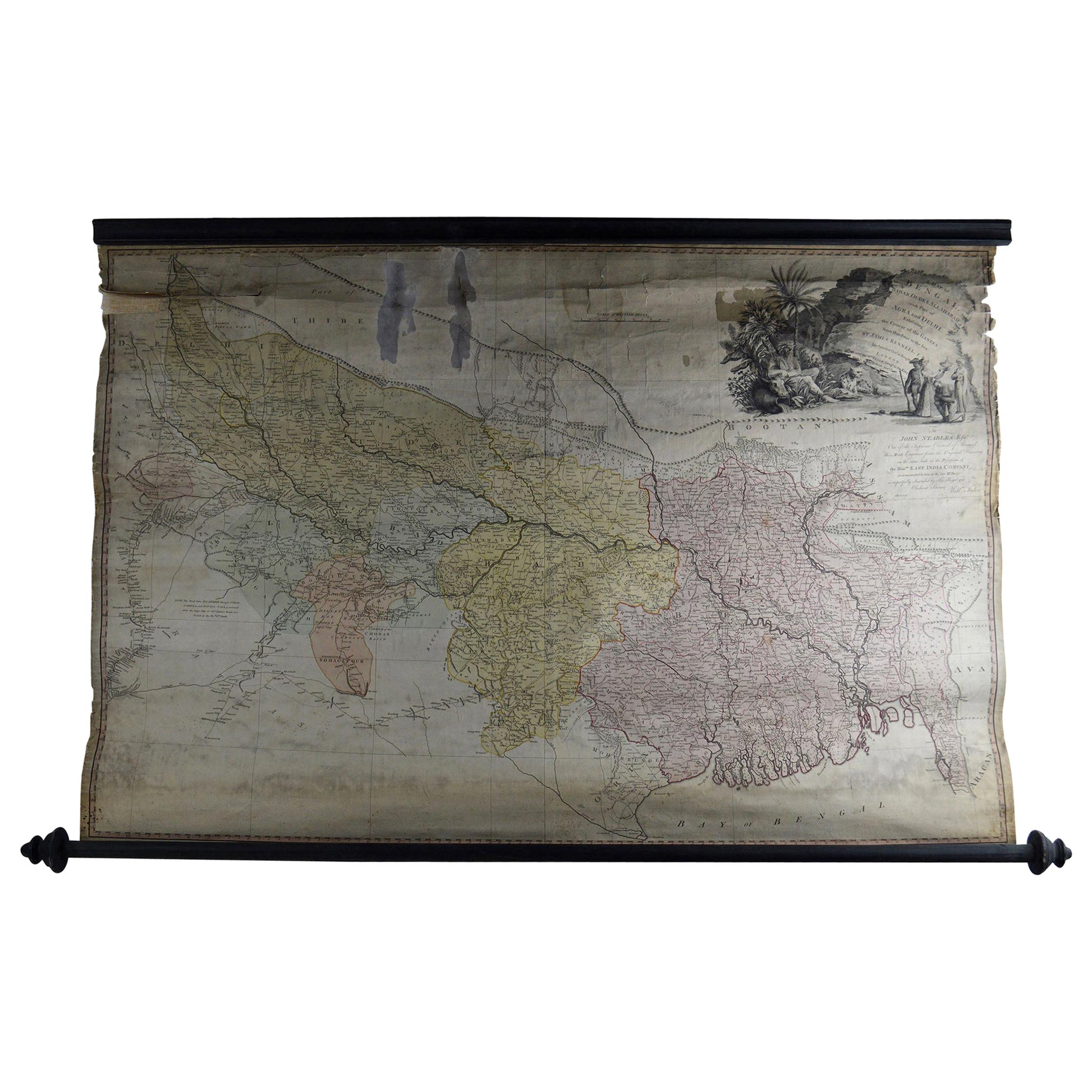 Antique Scroll Map of India by James Rennell, Dated 1786 at 1stDibs