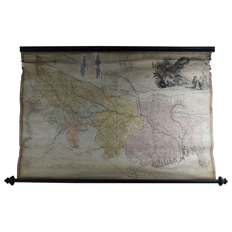 Antique Scroll Map of India by James Rennell, Dated 1786 at 1stDibs