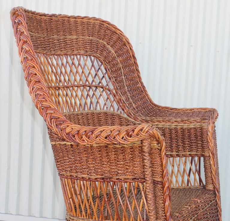 Antique Sea Grass and Wicker Rocker at 1stDibs