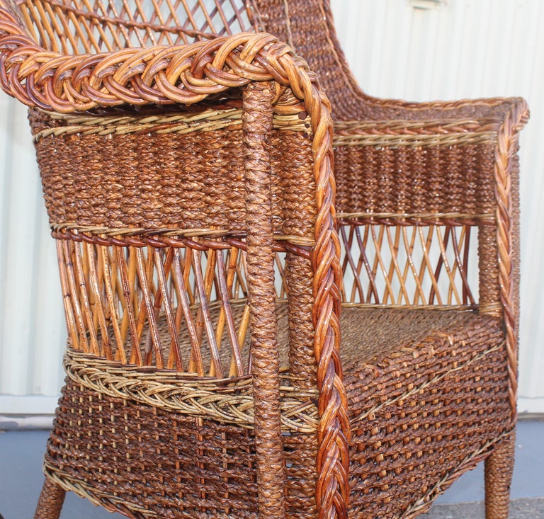 Antique Sea Grass and Wicker Rocker at 1stDibs