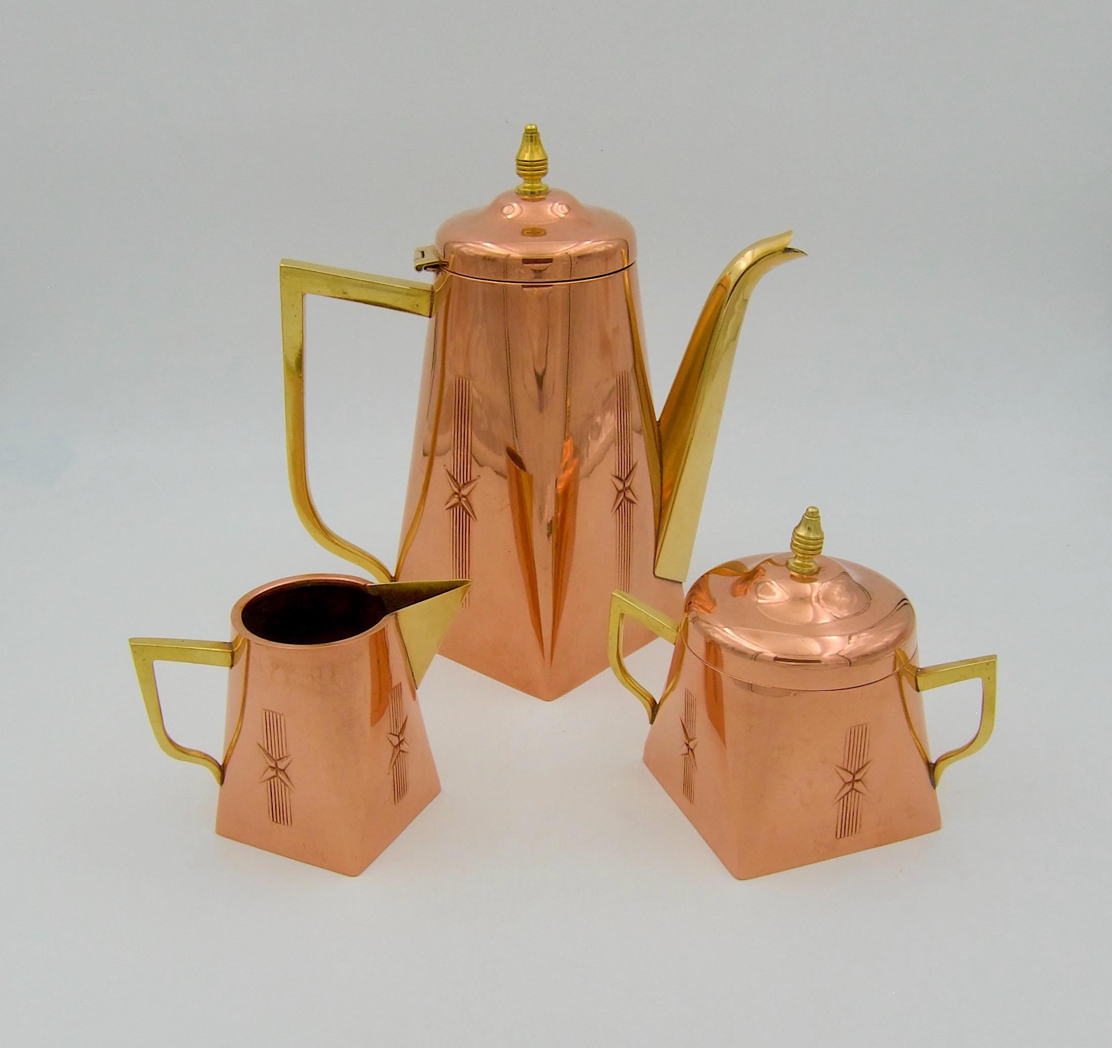 Antique Secessionist Style Copper and Brass Tea or Coffee Service For ...
