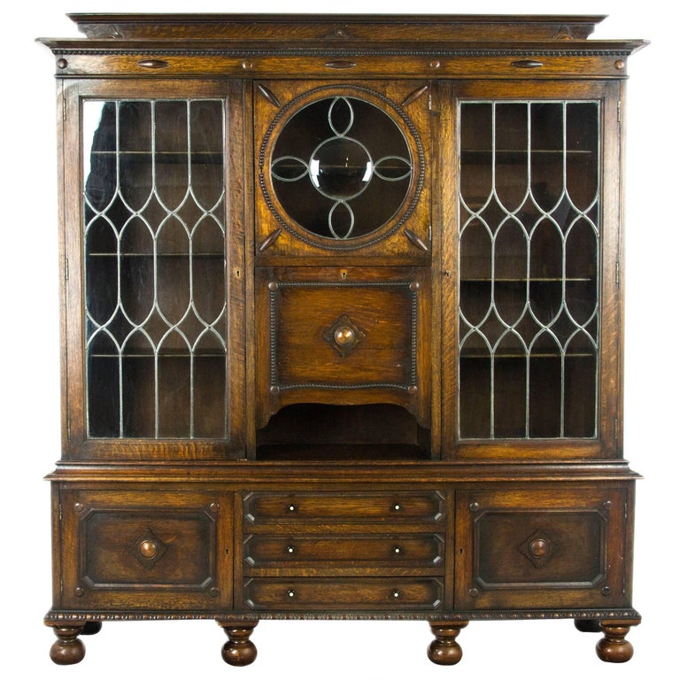 Antique Secretary Desk, Oak Bookcase, Scotland, 1910, Antique Furniture ...