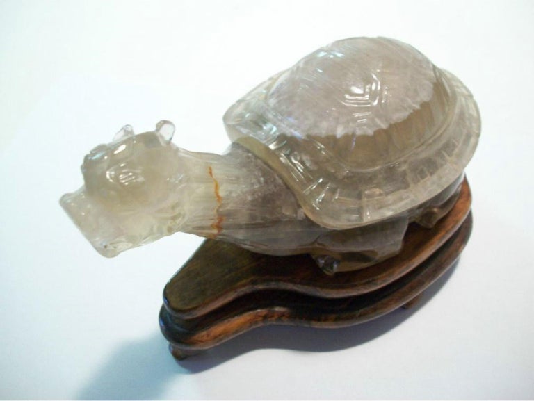 Antique Semi Translucent Jadeite Turtle Box and Stand, China, Early ...