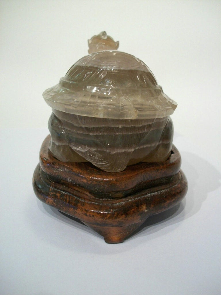 Antique Semi Translucent Jadeite Turtle Box and Stand, China, Early ...