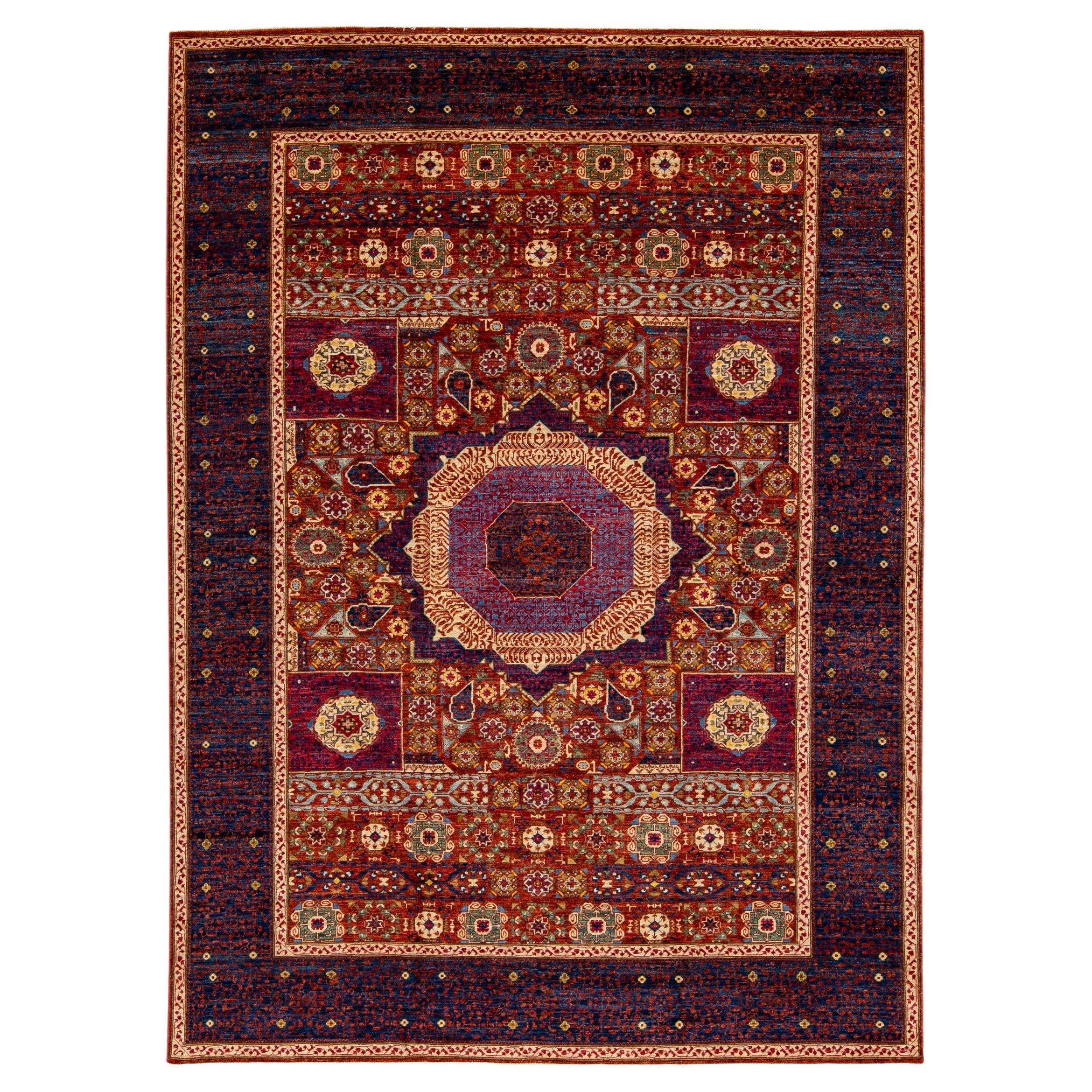 Handmade Carpet Rust Oriental Rug Geometric Antique Wool Rug For Sale ...
