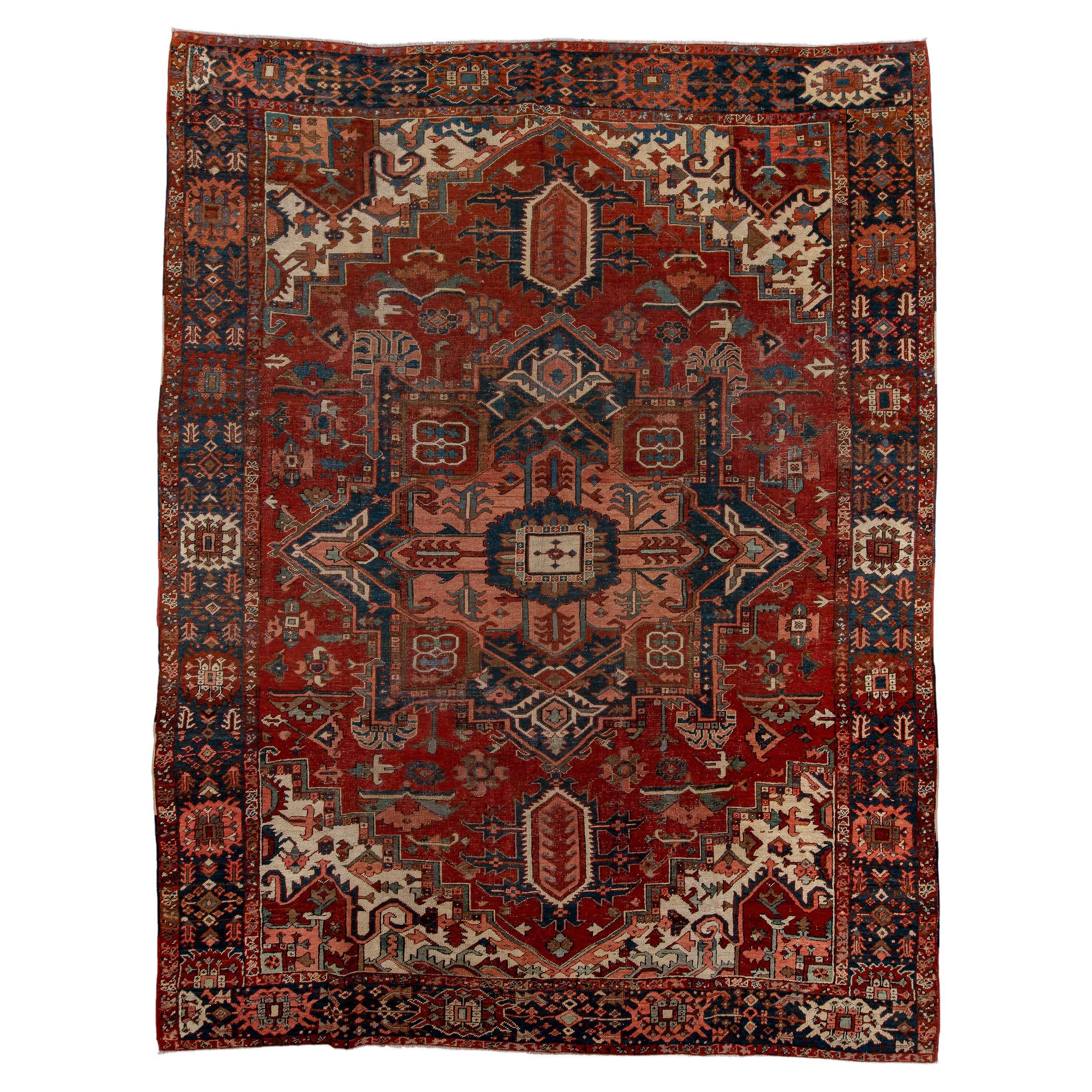 Antique Serapi with Red Field and Navy border For Sale at 1stDibs