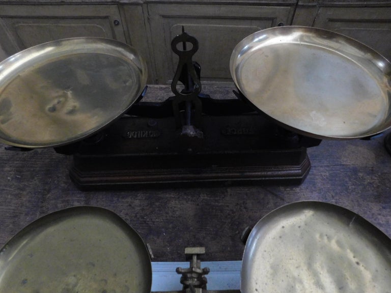 Antique Set 2 Brass Scale, Balance, with Weights, Ceramic and Bronze ...