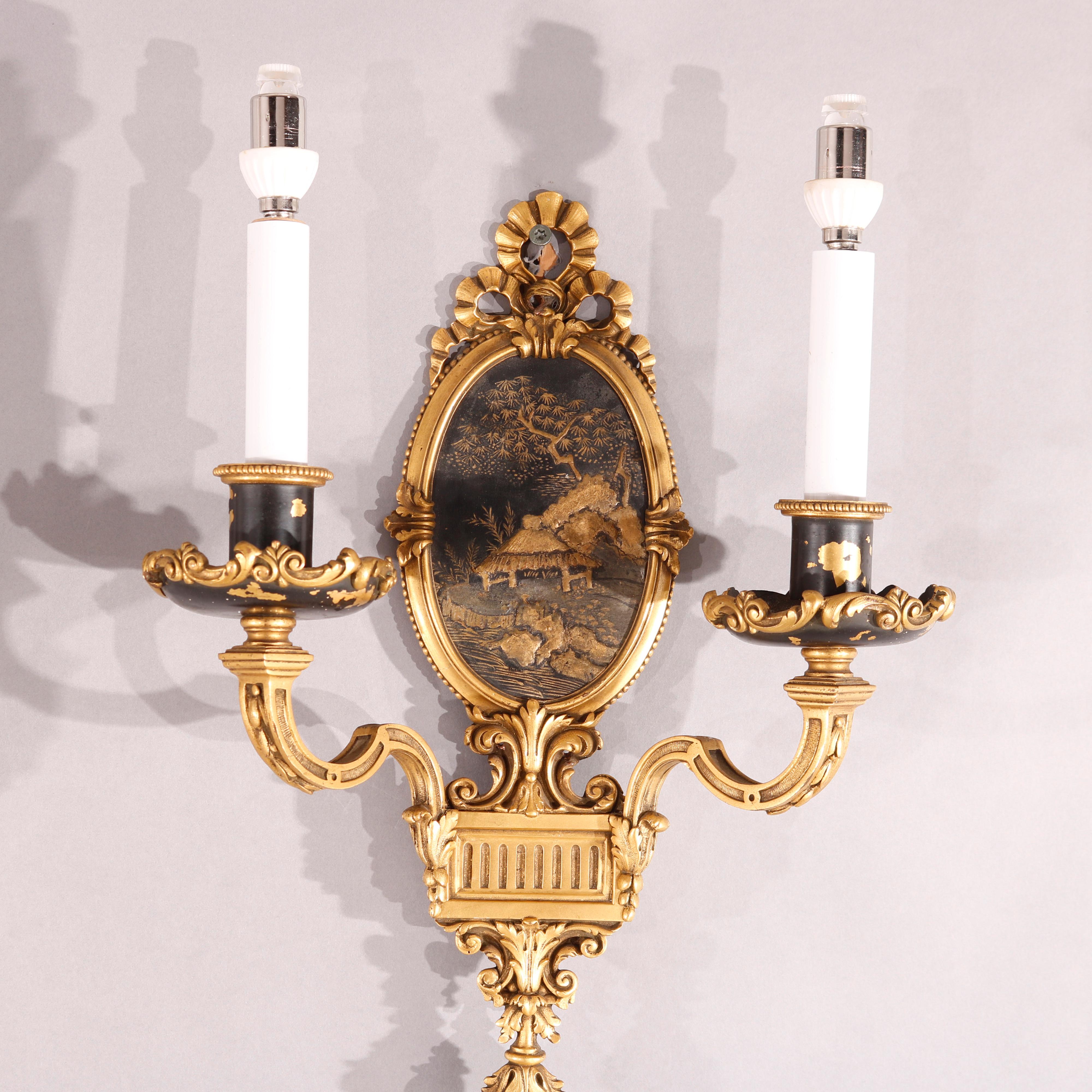 Antique Set Four Gilt Bronze Chinoiserie Wall Sconces, circa 1920 at ...