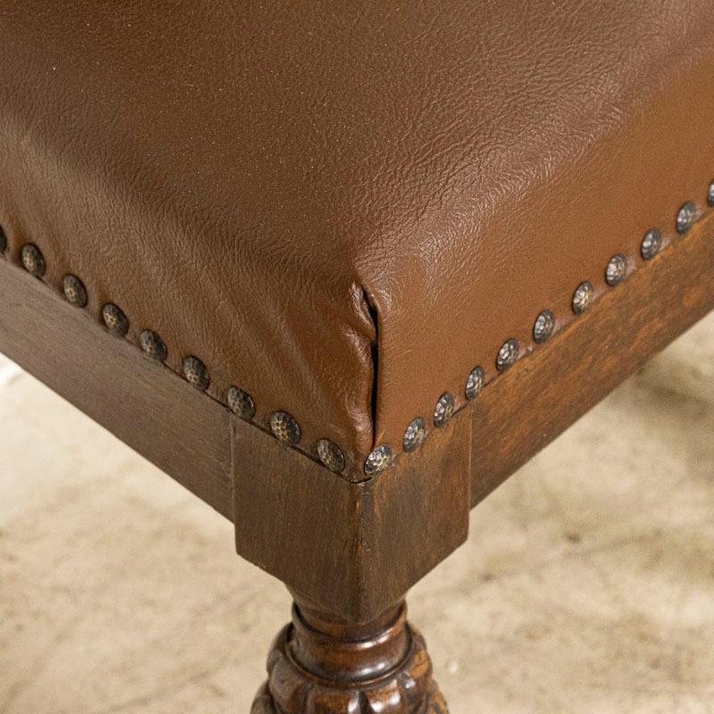 Antique Set of 12 High Back Oak Brown Leather Dining Chairs with Carved ...