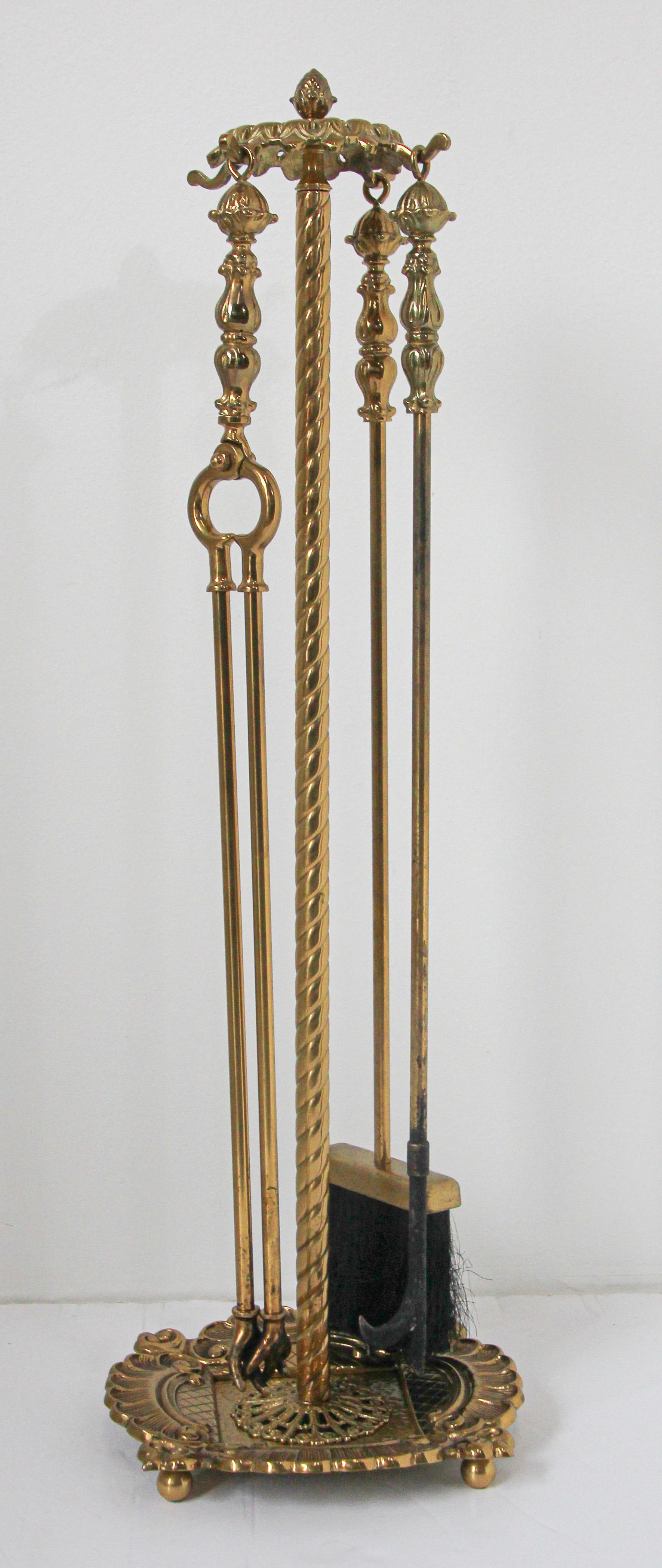 Antique Set of 1920s French Polished Cast Brass Fireplace Tools at ...