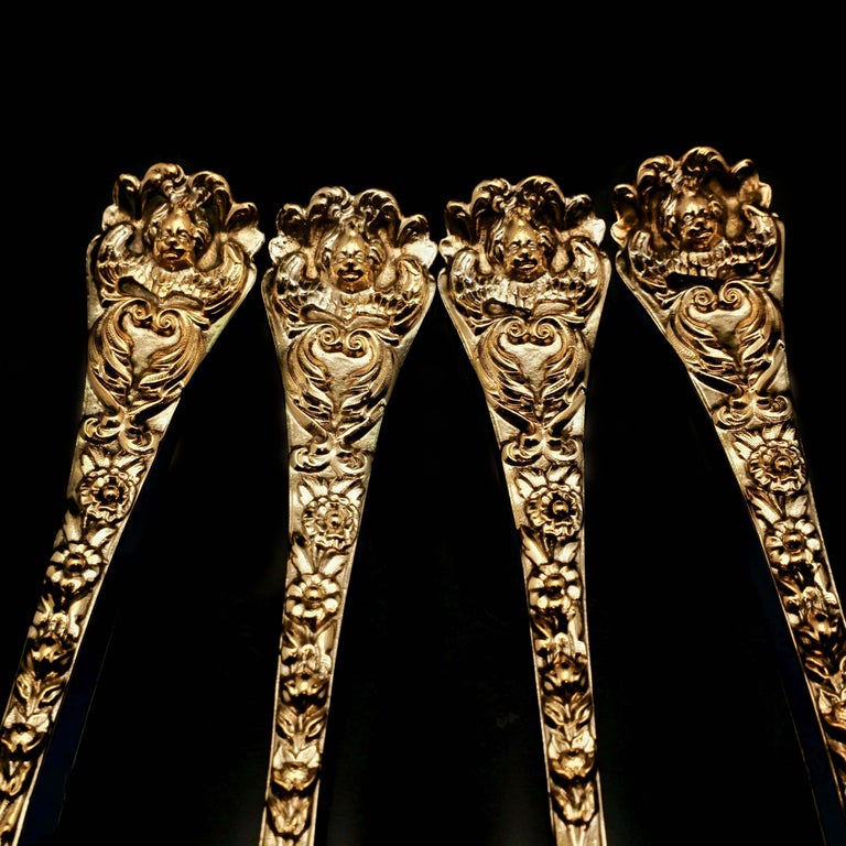 Antique Set of 4 Solid Silver Gilt Spoons Highly Embossed, Henry ...