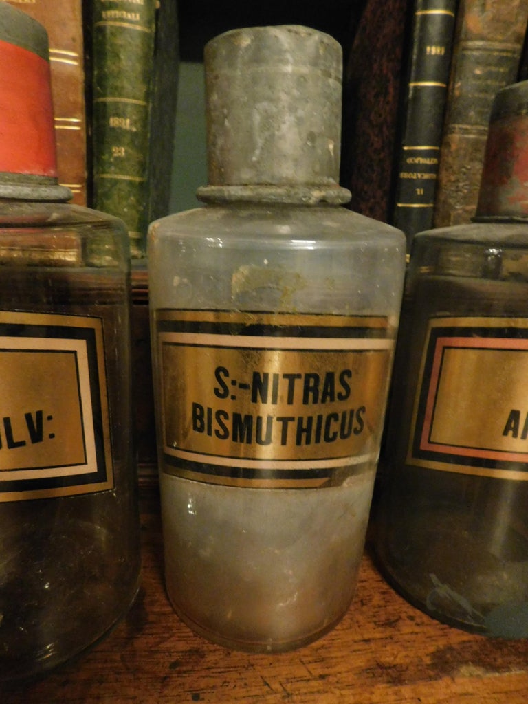 Antique Set of 5 Glass Pharmacy Jars, Bottle, Spices, Written Latin ...