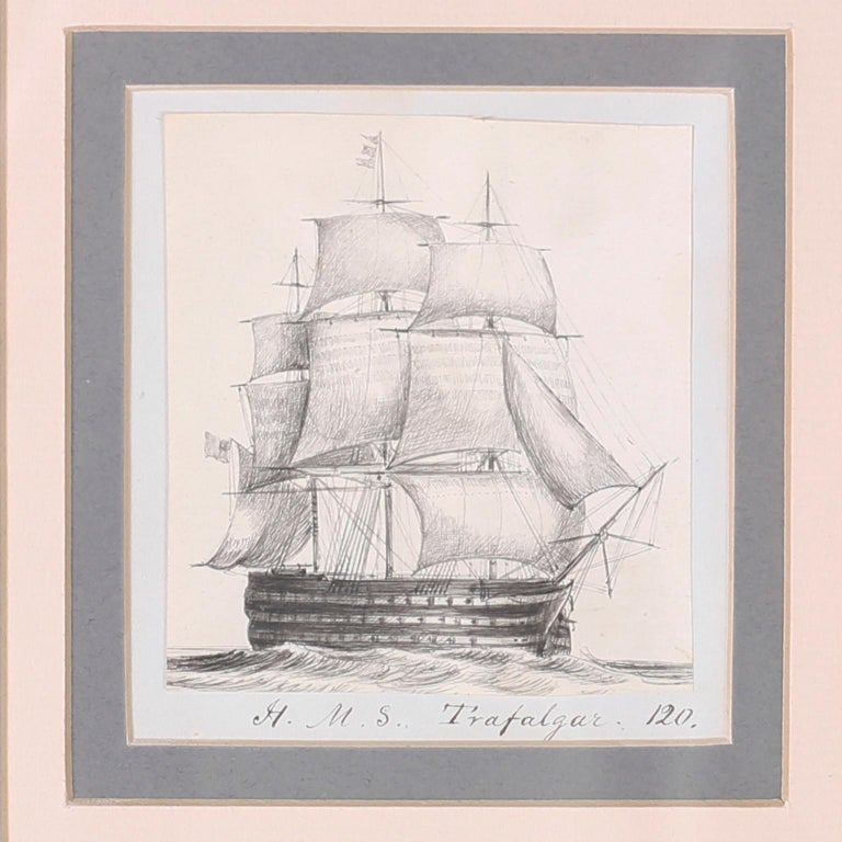 Antique Set of Nine Framed Pen and Ink Navel Sailing Ships For Sale at ...