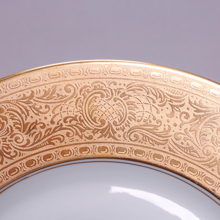 Antique Set of Six Czech Gilt and Floral Porcelain Dinner Plates, circa ...