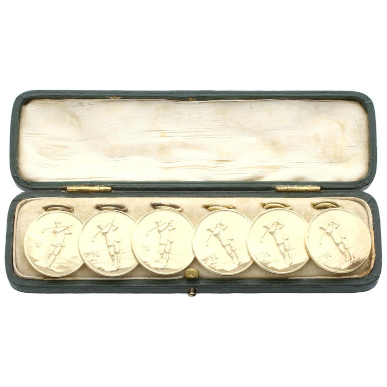 Antique Set of Six Yellow Gold Golf Buttons Circa 1910 at 1stDibs