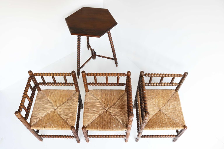 Antique Set , Three Rush-Seat Oak Corner Bobbin Side Knitting Chairs ...
