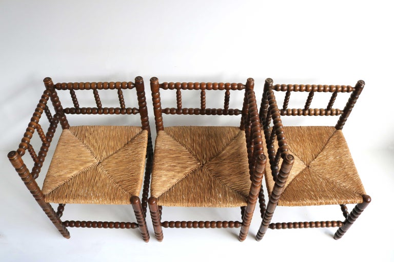 Antique Set , Three Rush-Seat Oak Corner Bobbin Side Knitting Chairs ...