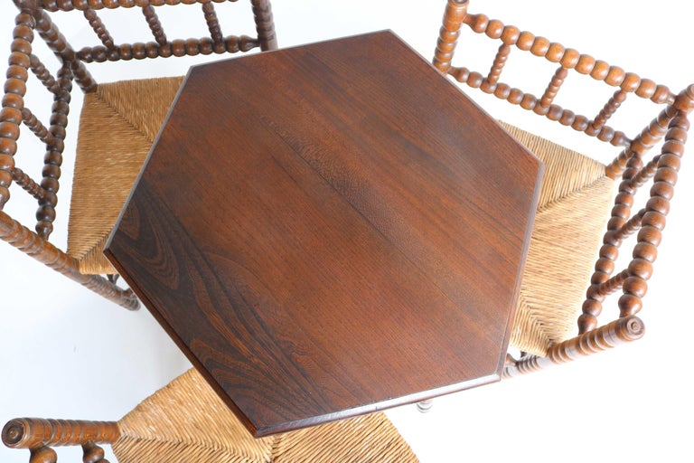 Antique Set , Three Rush-Seat Oak Corner Bobbin Side Knitting Chairs ...