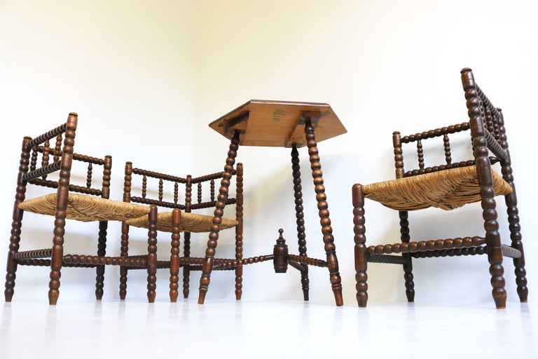 Antique Set , Three Rush-Seat Oak Corner Bobbin Side Knitting Chairs ...