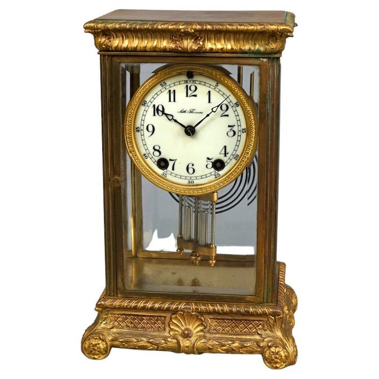 Antique Seth Thomas Gilt Bronzed Metal Crystal Regulator Mantle Clock ...