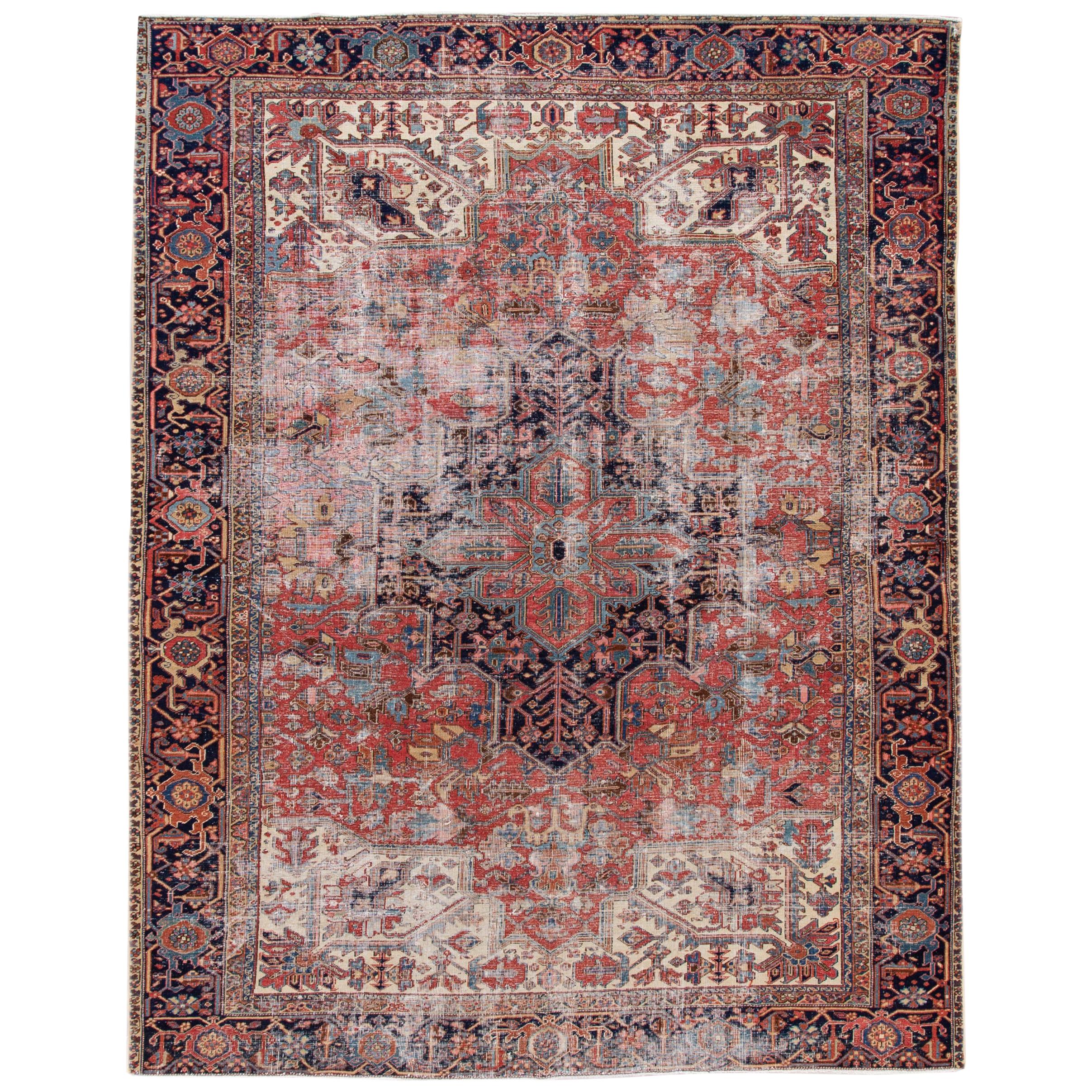 Antique Persian Heriz Handmade Shabby Chic Beige Wool Rug For Sale at ...