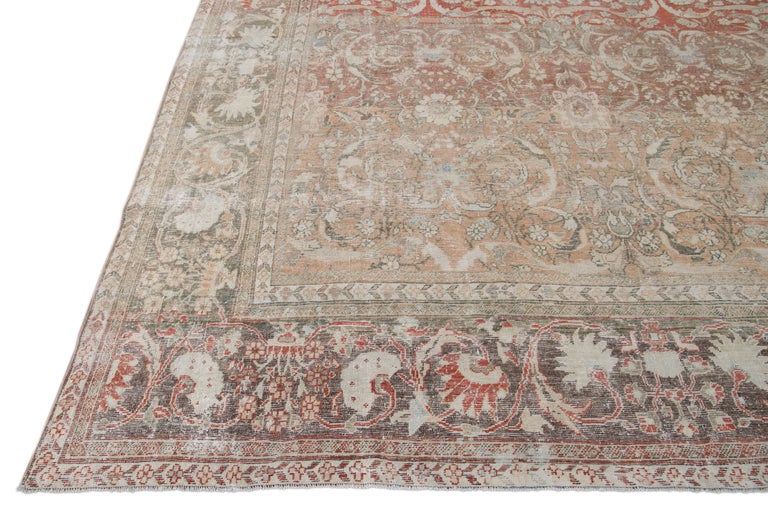Antique Shabby Chic Red Mahal Wool Rug For Sale at 1stDibs