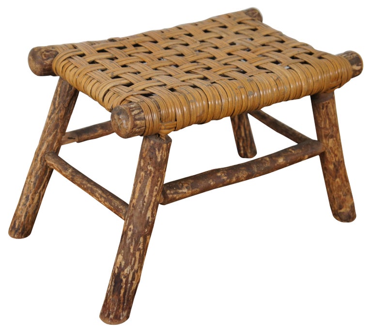 Antique Shaker Wicker Ottoman Foot Stool Rustic Primitive Hickory ...