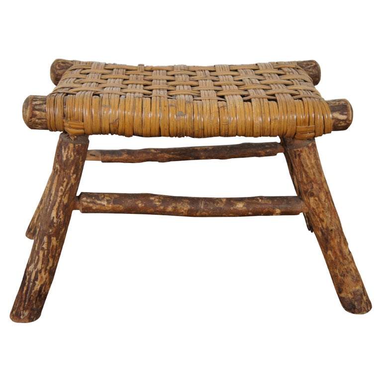 Antique Shaker Wicker Ottoman Foot Stool Rustic Primitive Hickory ...