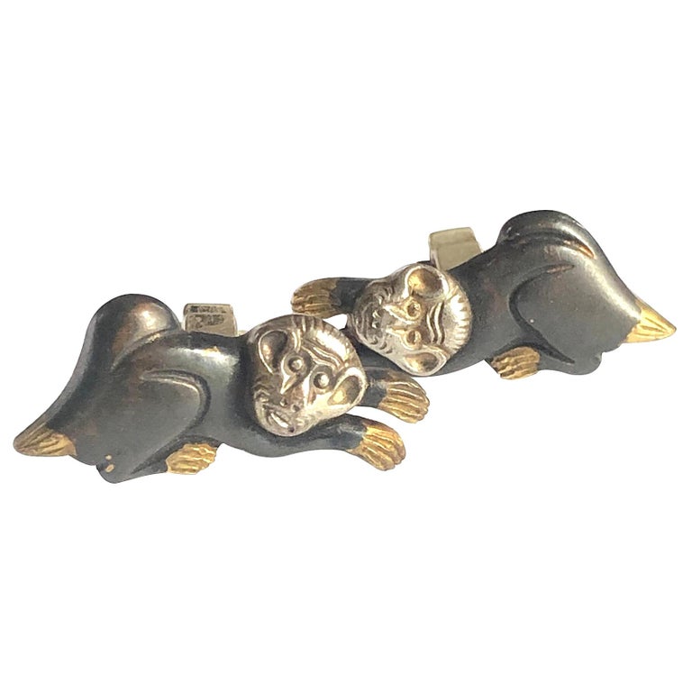 Antique Shakudo Japanese Mixed Metal Monkey Cufflinks at 1stDibs