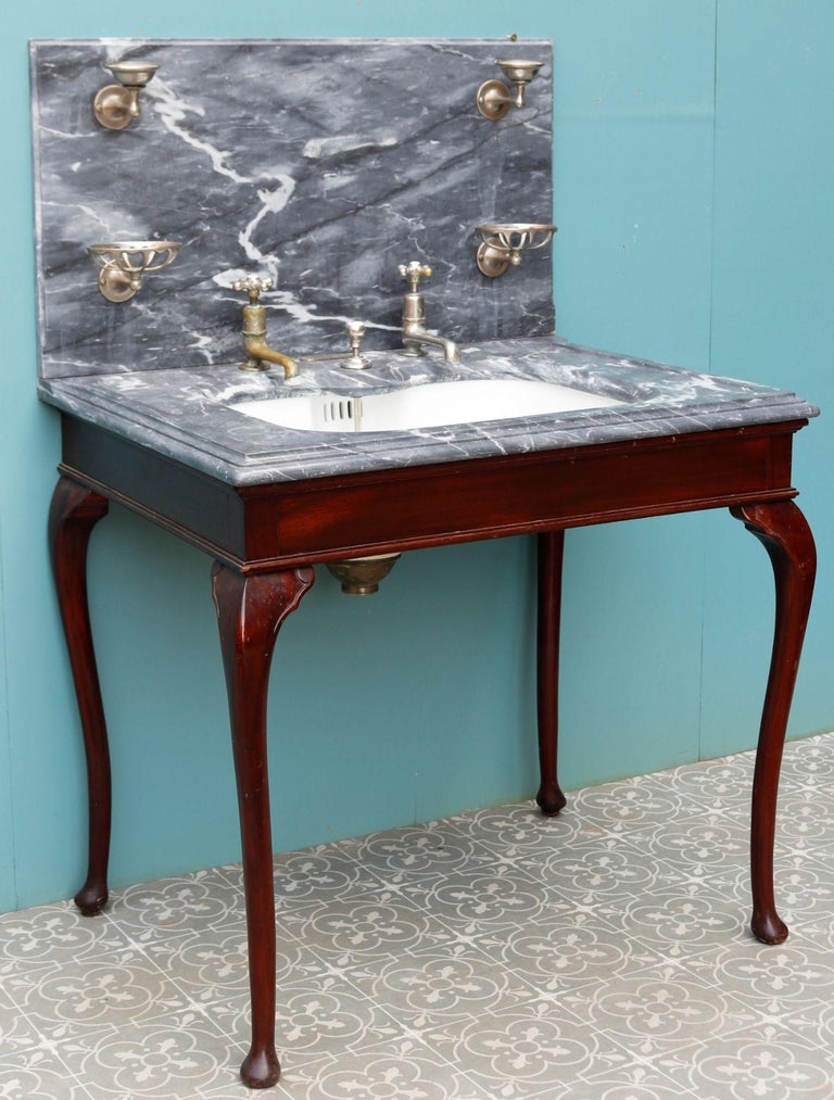 Antique Shanks and Co Marble Basin with Mahogany Stand For Sale at 1stDibs