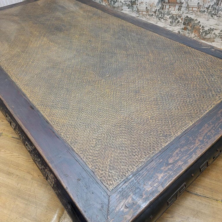 Antique Shanxi Province Elm and Rattan Carved Apron Coffee Table at 1stDibs