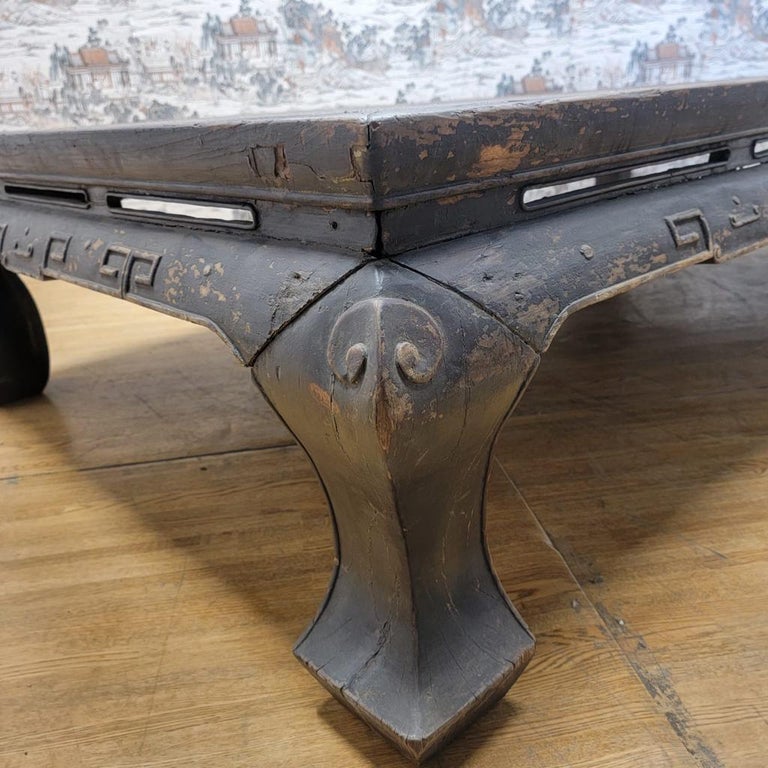 Antique Shanxi Province Elm and Rattan Carved Apron Coffee Table at 1stDibs