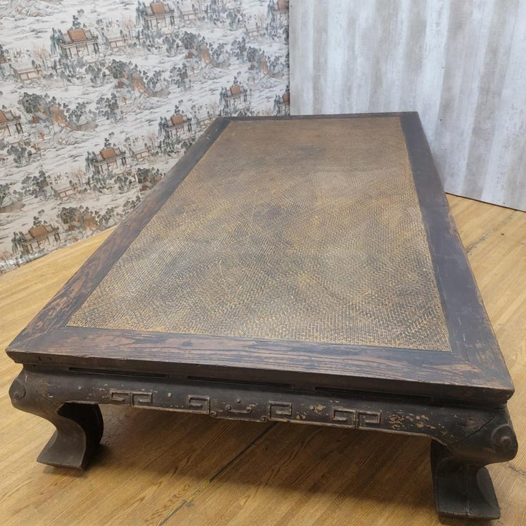 Antique Shanxi Province Elm and Rattan Carved Apron Coffee Table at 1stDibs