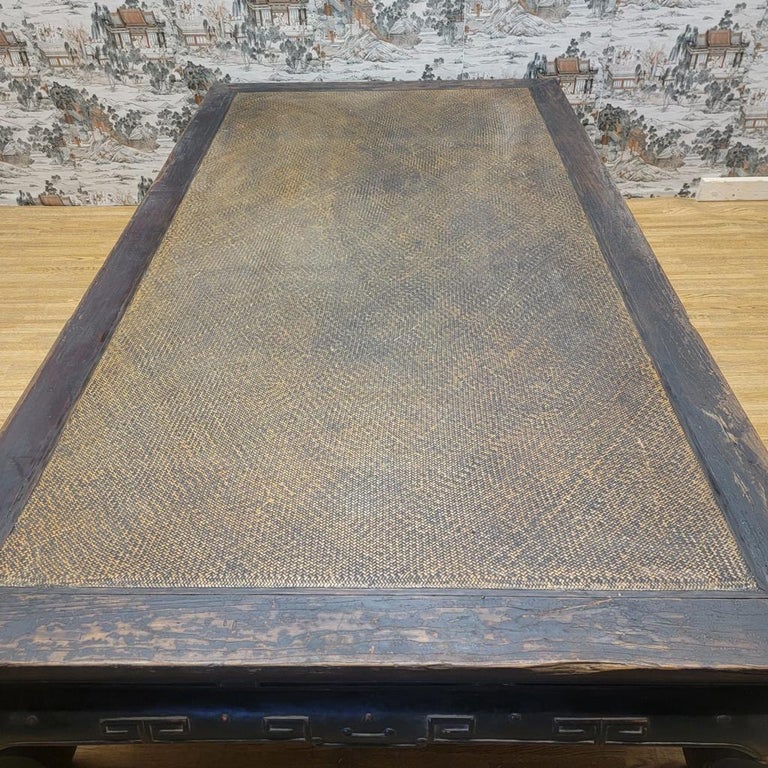 Antique Shanxi Province Elm and Rattan Carved Apron Coffee Table at 1stDibs