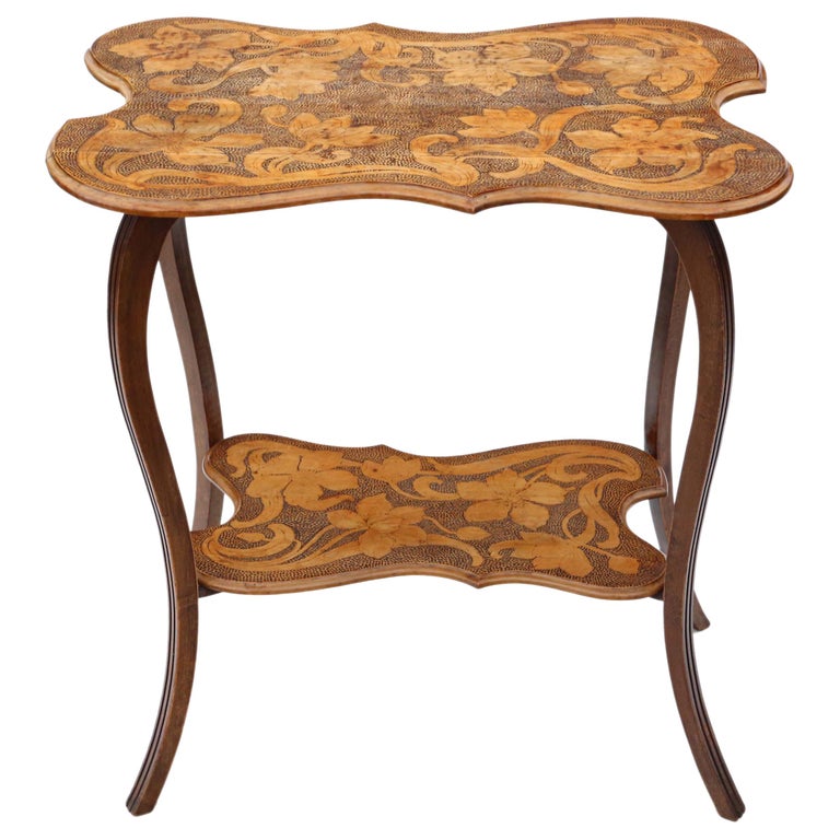 Antique Shaped Beech Pokerwork Occasional Side Table at 1stDibs
