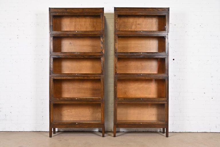 Antique Shaw Walker Arts Crafts Mahogany Five Stack Barrister Bookcases Pair