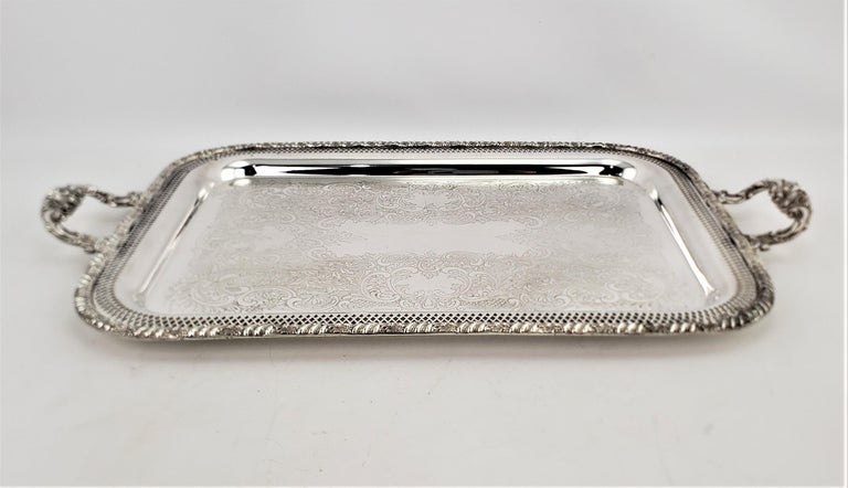 Antique Sheffield Reproduction Silver Plated Serving Tray with Pierced ...
