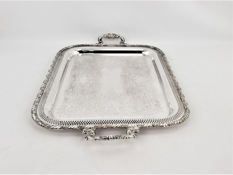 Antique Sheffield Reproduction Silver Plated Serving Tray with Pierced ...