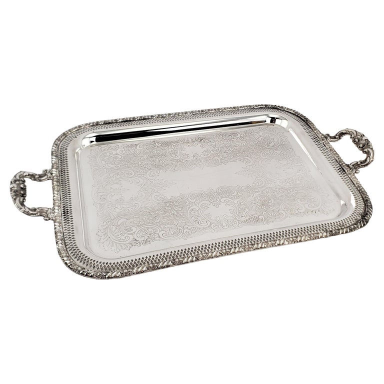 Antique Sheffield Reproduction Silver Plated Serving Tray with Pierced ...