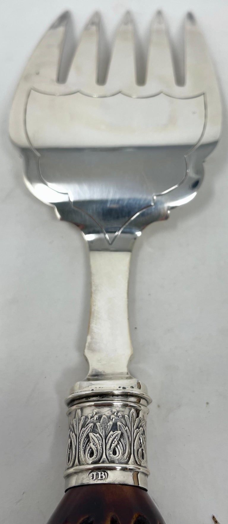 Antique Sheffield Silver-Plate Fork and Knife Servers with Horn Handles ...