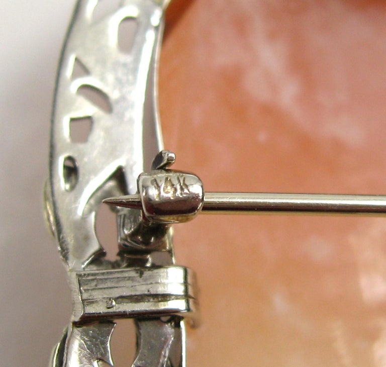 Antique Shell Cameo White Gold Brooch Pendant Bows For Sale at 1stDibs