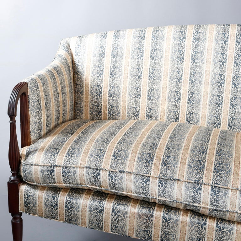 Antique Sheraton Carved Mahogany Upholstered Sofa with Down Cushion ...