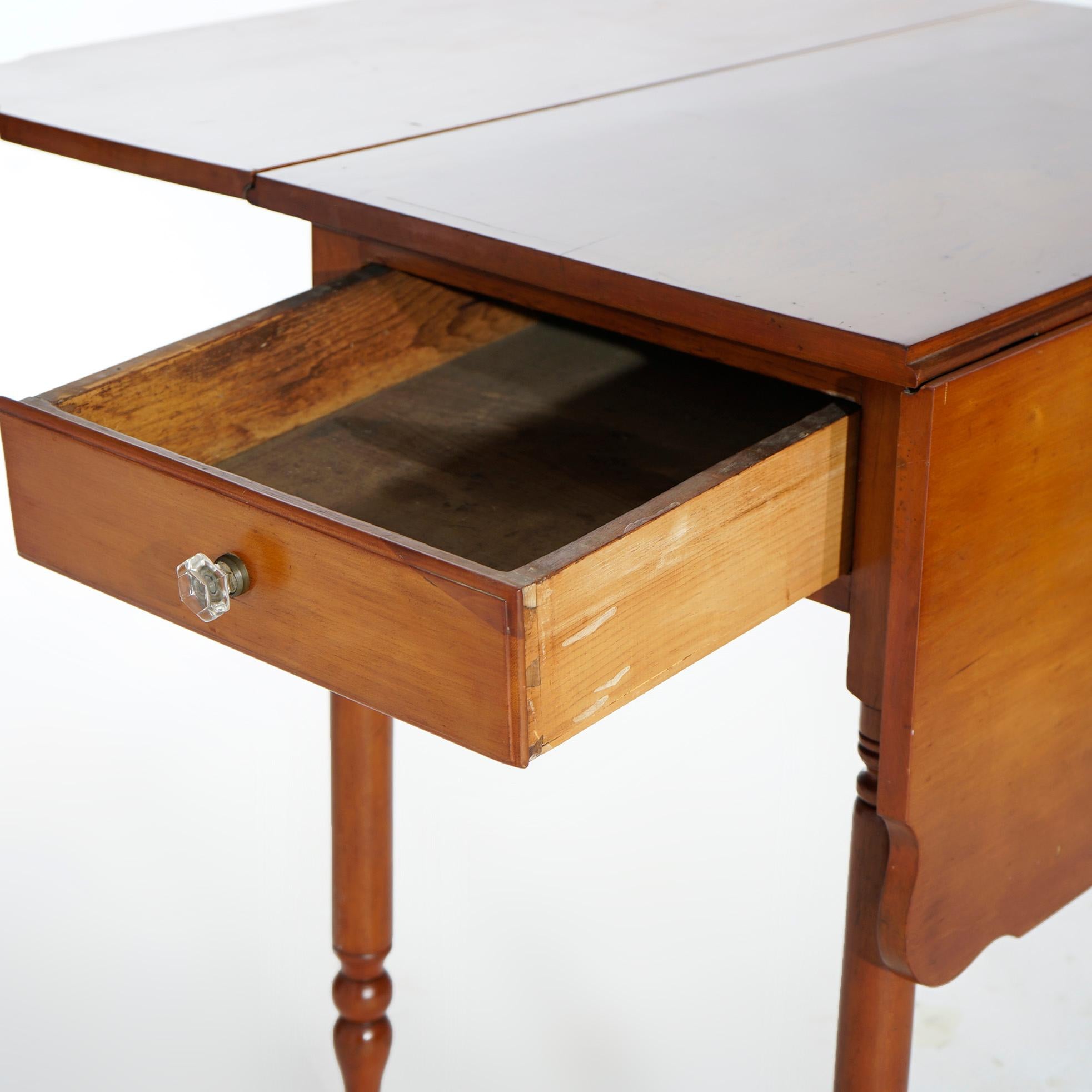 Antique Sheraton Cherry Drop Leaf Single Drawer Table Circa 1860 at 1stDibs