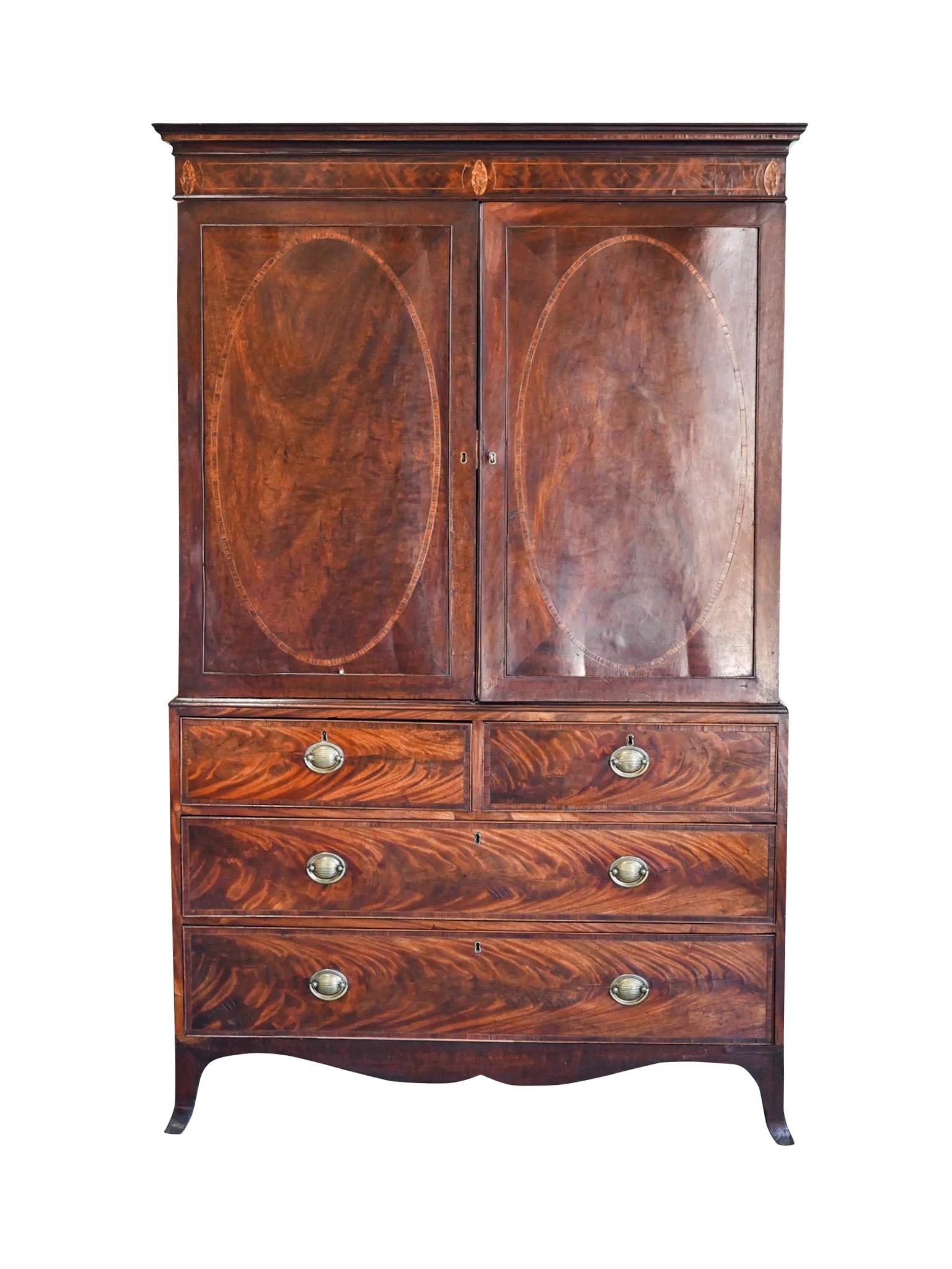 Antique Sheraton Period Mahogany Linen Press For Sale at 1stDibs