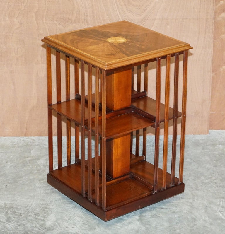 Antique Sheraton Revival Hardwood and Satinwood Revolving Bookcase Side ...