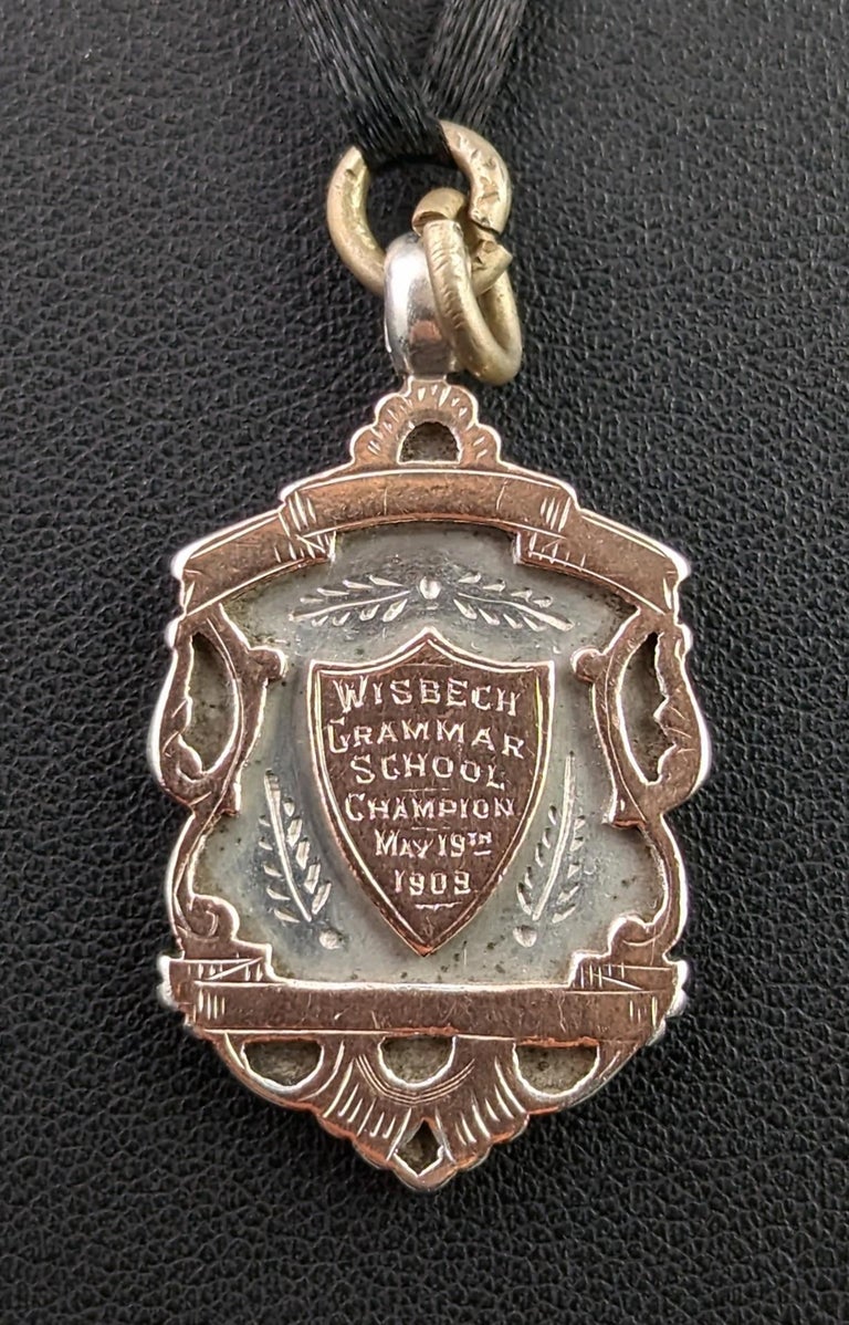 Antique shield fob pendant, silver and 9k rose gold, Edwardian For Sale ...