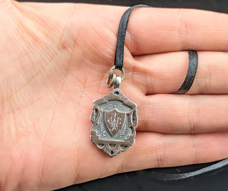 Antique shield fob pendant, silver and 9k rose gold, Edwardian For Sale ...