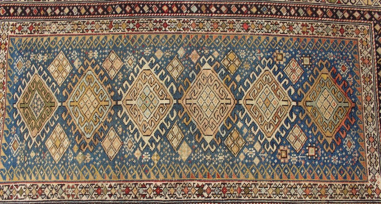 Antique Shirvan Rug in Teal Blue Background with Exquisitely Intricate ...
